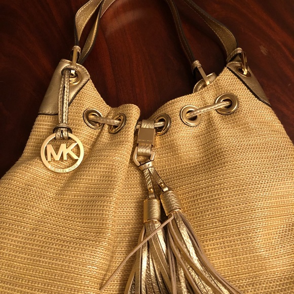 Michael Kors | Bags | Michael Kors Gold Leather Woven Tote | Poshmark